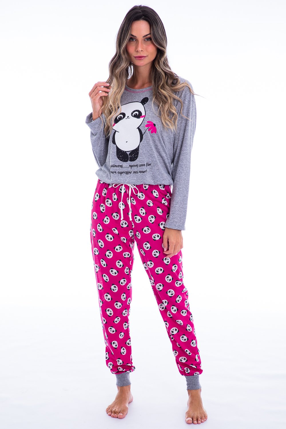 Pijama Feminino Lua Chic Pandinha com Flor