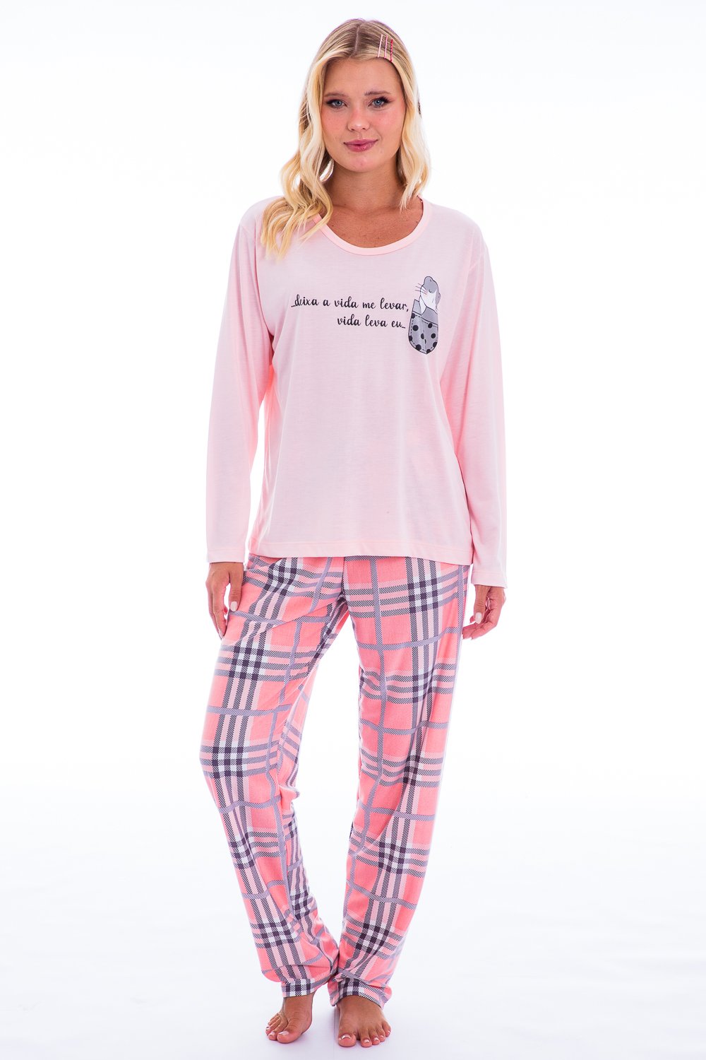 Pijama Feminino Lua Chic Xadrez 100% Algodão