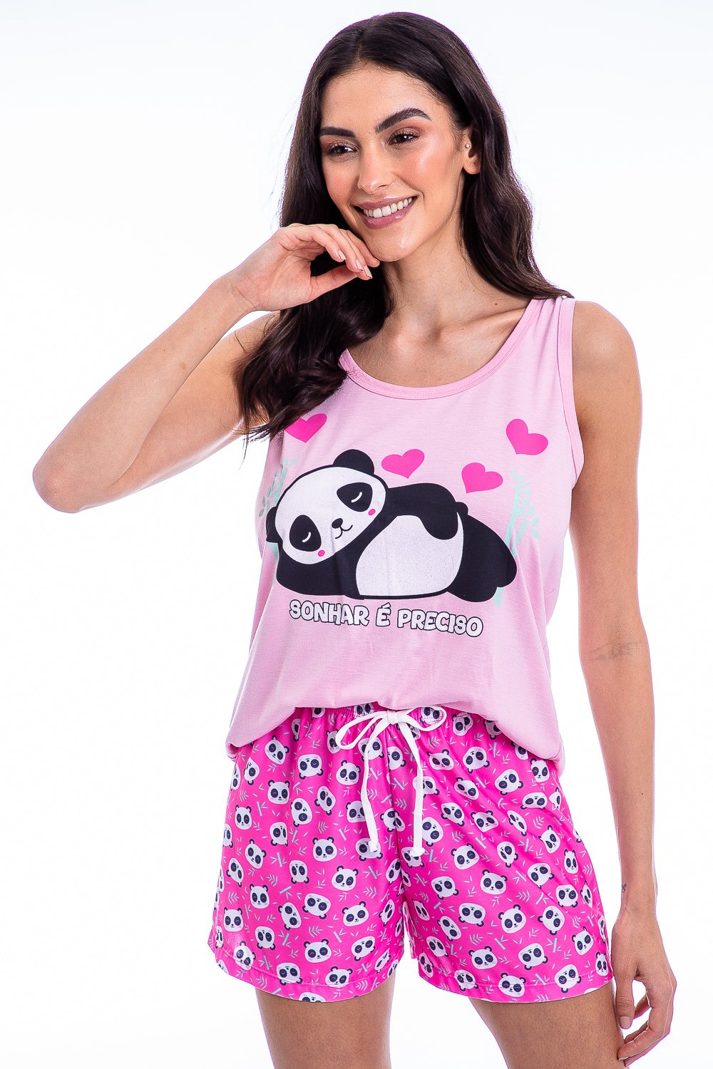 Pijama Feminino Lua Chic Regata Panda Sonhar é Preciso