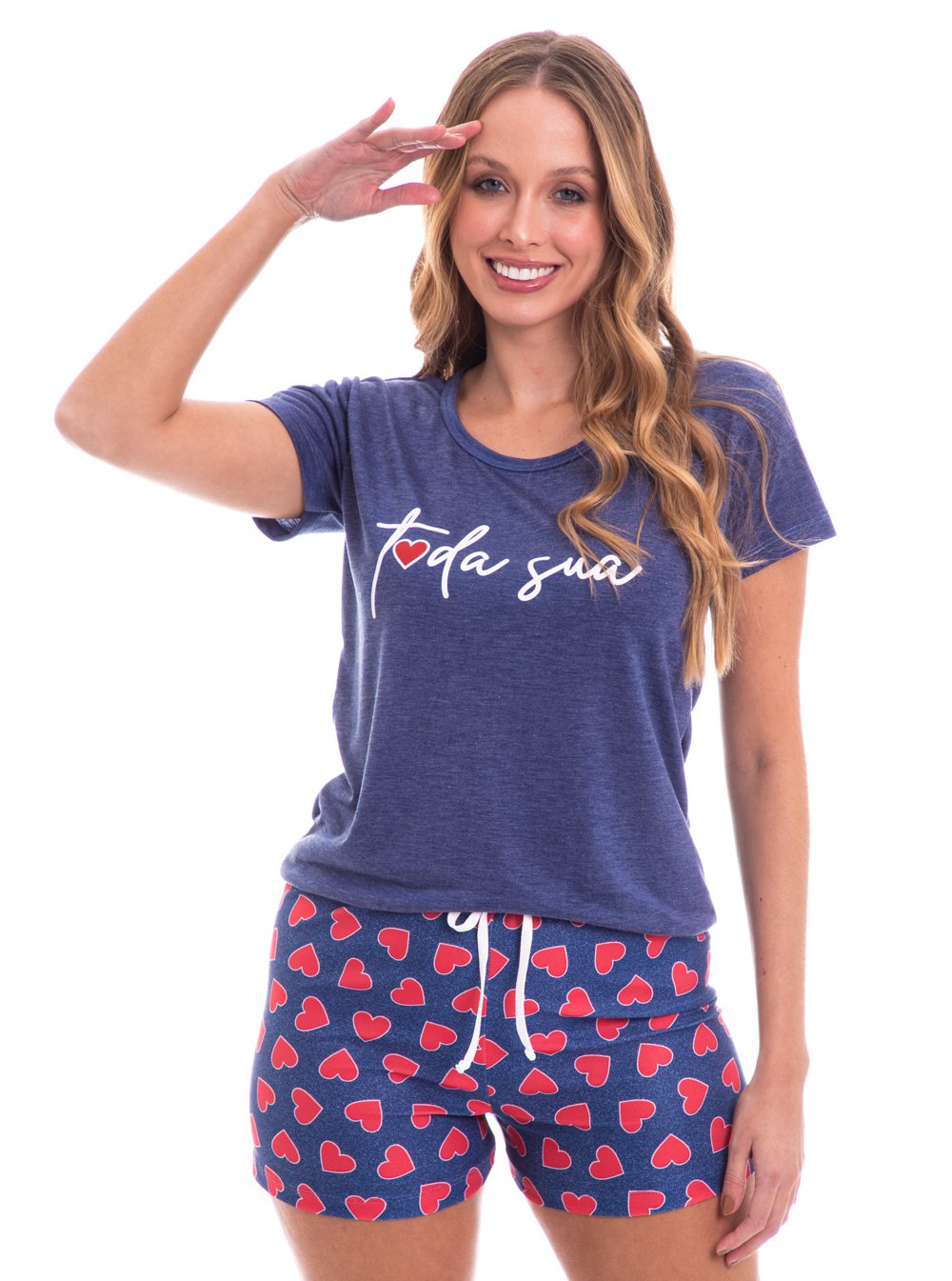 Pijama Feminino Namorados Lua Chic Toda Sua Azul